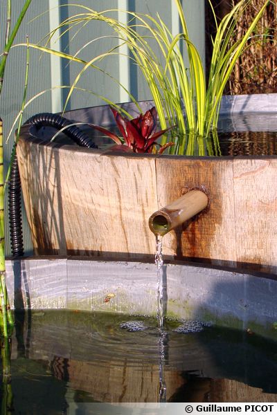 Un bassin avec des tonneaux